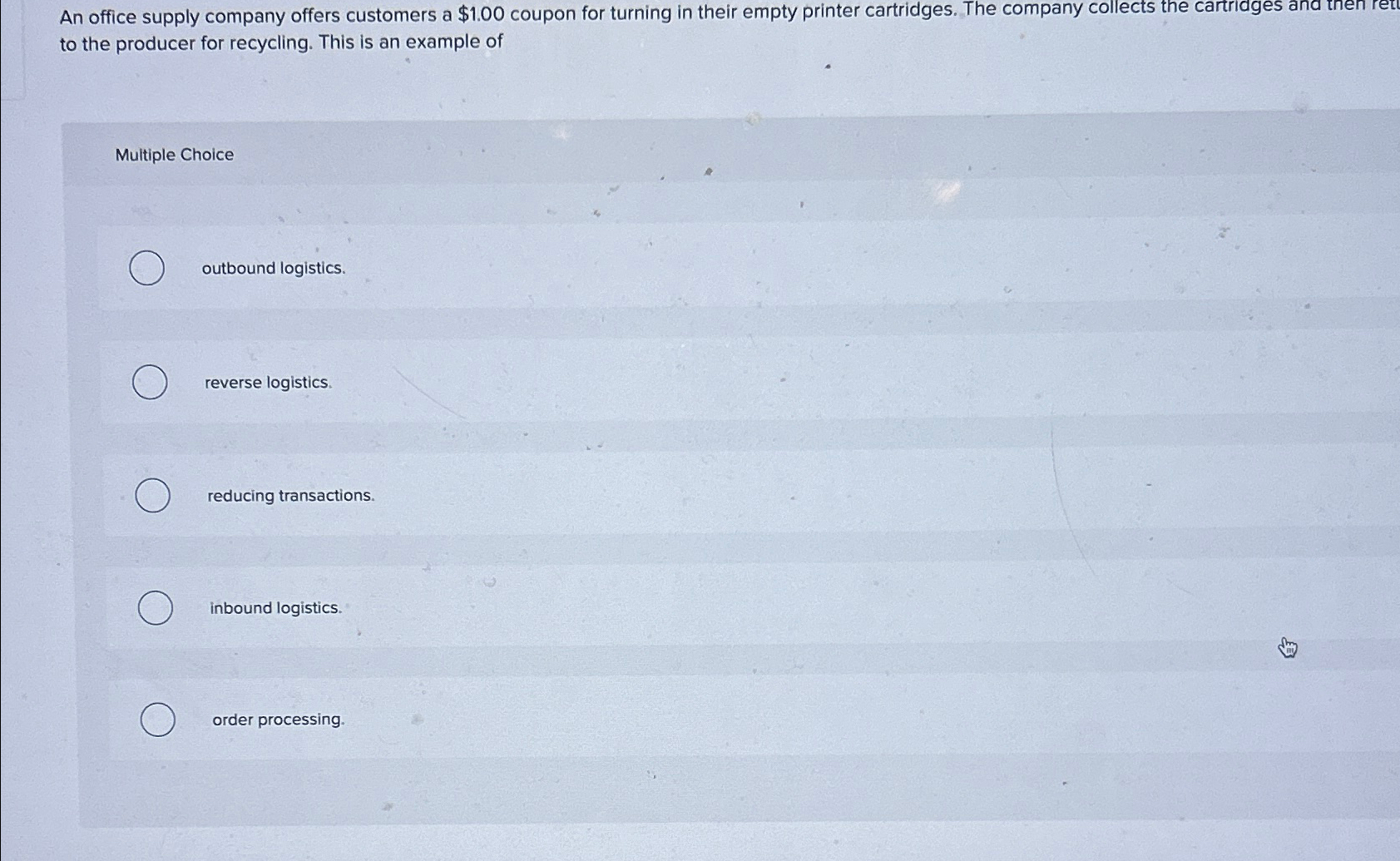 Solved An office supply company offers customers a $1.00 | Chegg.com