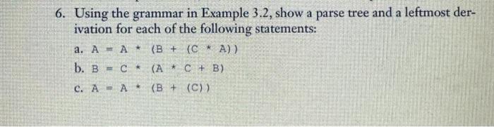Solved 6. Using the grammar in Example 3.2, show a parse | Chegg.com