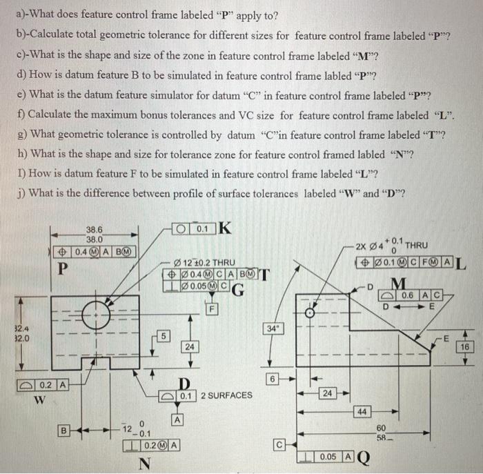 Solved a)-What does feature control frame labeled "P" apply | Chegg.com