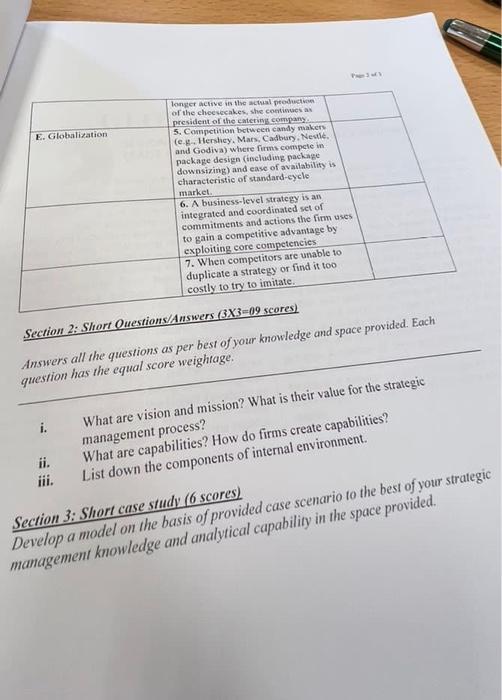 Solved Section A: Matchinv the Table (5Scores) Below on the | Chegg.com