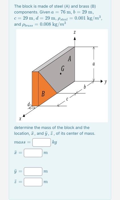 Solved The block is made of steel (A) and brass (B) | Chegg.com