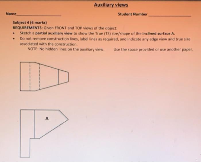 Solved Auxiliary views Name Student Number . Subject 4 (6 | Chegg.com