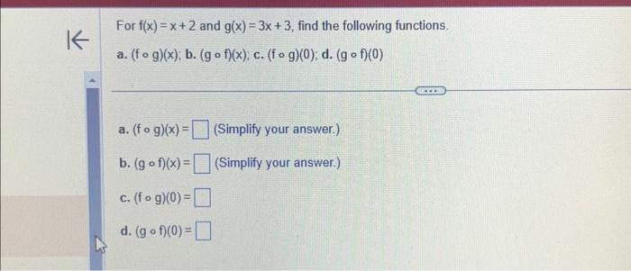 Solved For f(x)=x+2 and g(x)=3x+3, find the following | Chegg.com