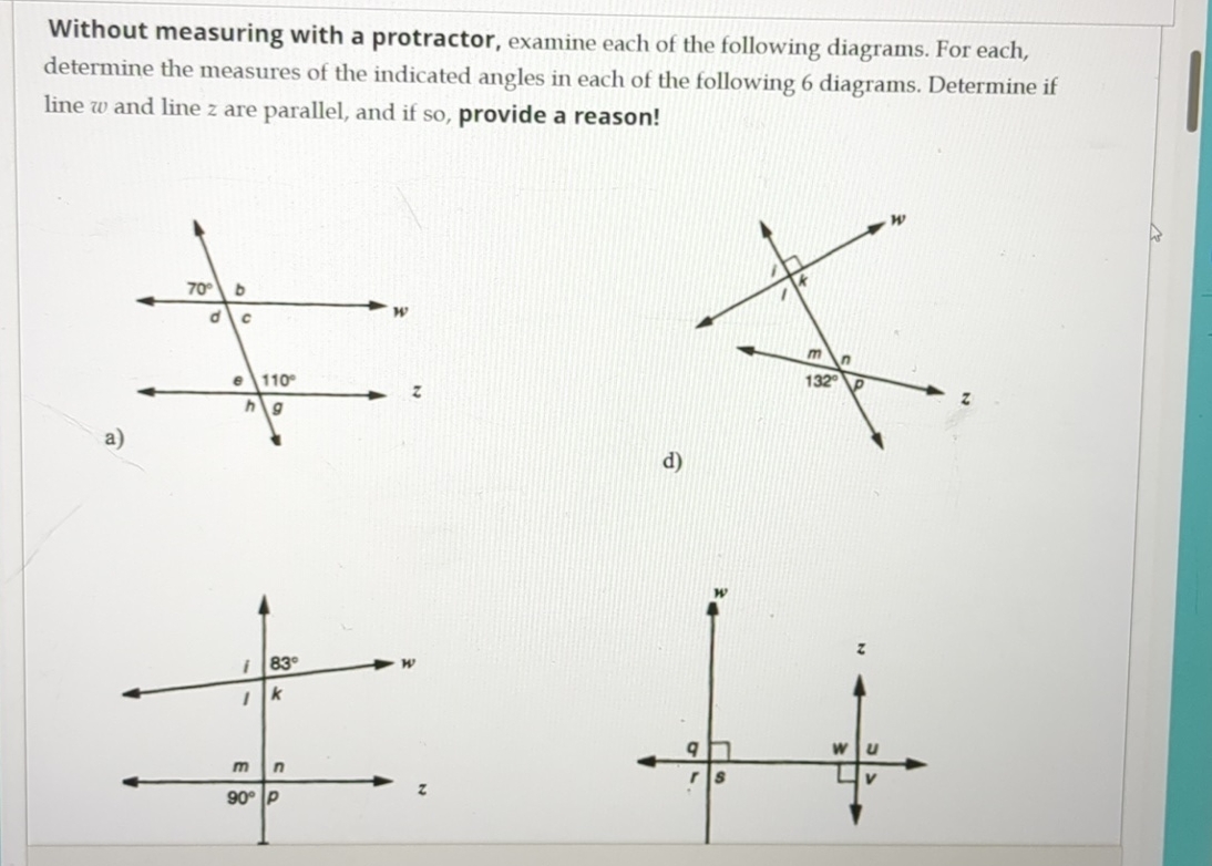 Solved Without measuring with a protractor, examine each of | Chegg.com
