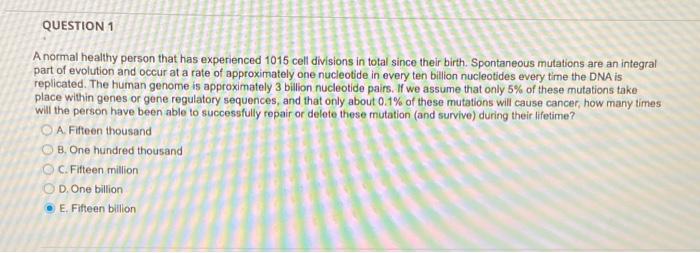 QUESTION 1 A normal healthy person that has | Chegg.com