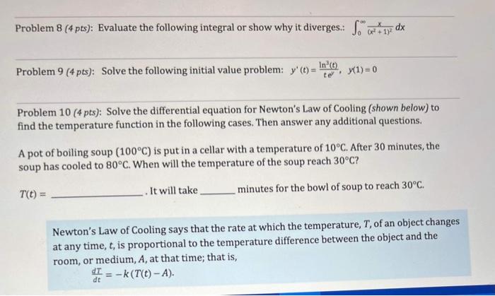 Problem 8 ( 4 pts): Evaluate the following integral | Chegg.com