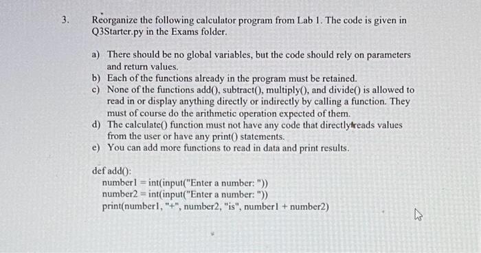 Solved Reorganize the following calculator program from Lab | Chegg.com