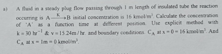 Solved a) ﻿A fluid in a steady plug flow passing through 1 | Chegg.com