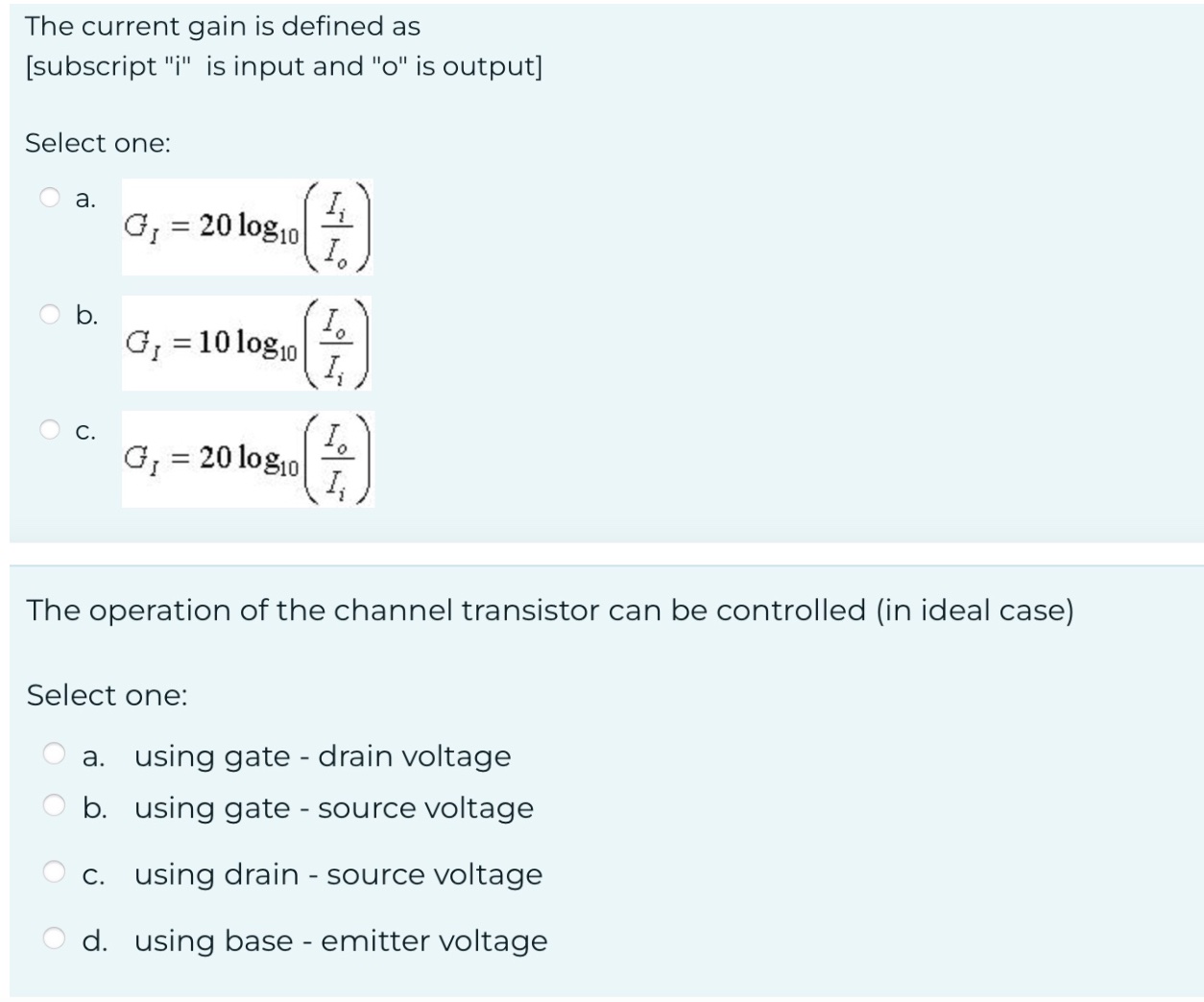 Solved The current gain is defined as[subscript "i" ﻿is | Chegg.com