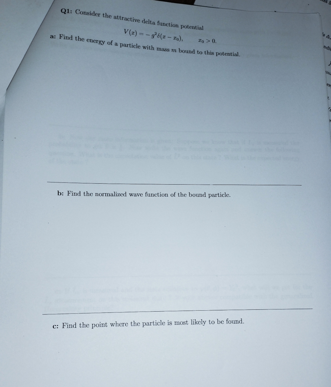 Solved Q1: Consider the attractive delta function | Chegg.com