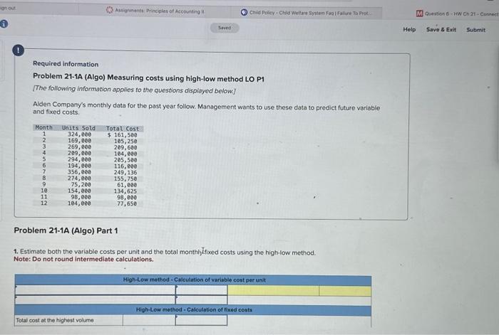 Solved Required Information Problem 21 1a Algo Measuring