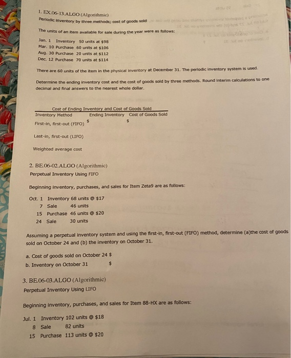 Solved 1. EX.06-13.ALGO (Algorithmic) Periodic Inventory by | Chegg.com