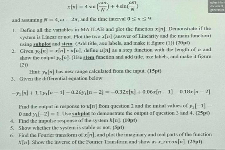 Solved x[n]=4sin(ωnN)+4sin(ωnN)and assuming N=4,ω=2π, ﻿and | Chegg.com