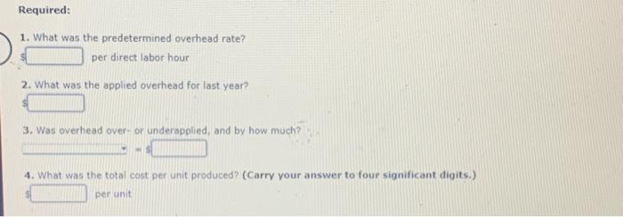 Solved Predetermined Overhead Rate, Applied Overhead, Unit | Chegg.com