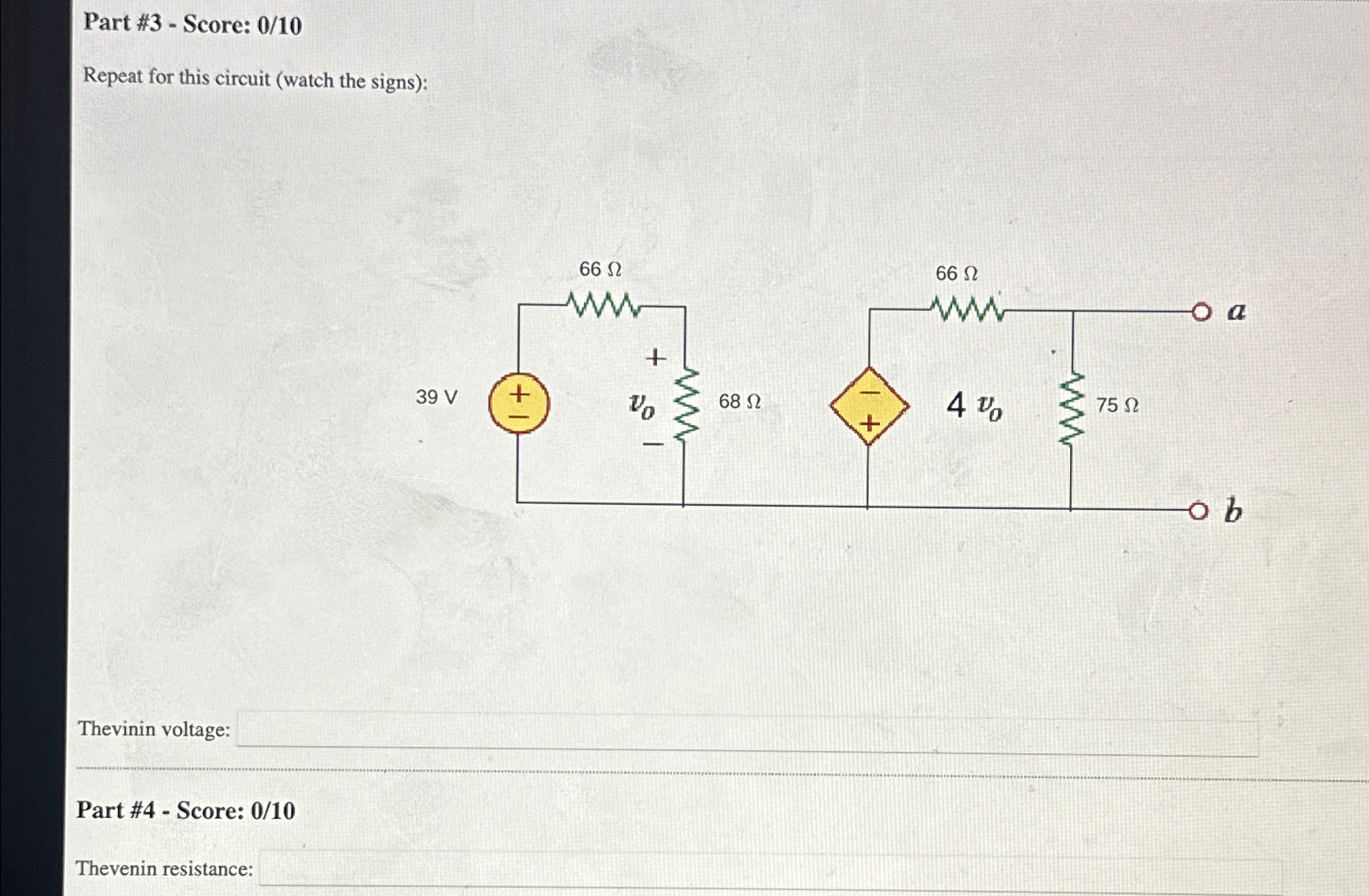 Solved Part #3 - ﻿Score: 010Repeat for this circuit (watch | Chegg.com