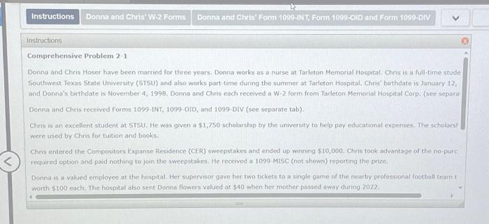 Solved Instructions Donna and Chris' W-2 Forms Donna and | Chegg.com