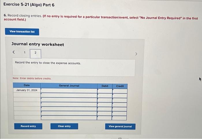 Required information Exercise 5-21 (Algo) Complete | Chegg.com