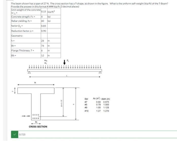 Solved The beam shown has a span of 27ft. The cross section | Chegg.com
