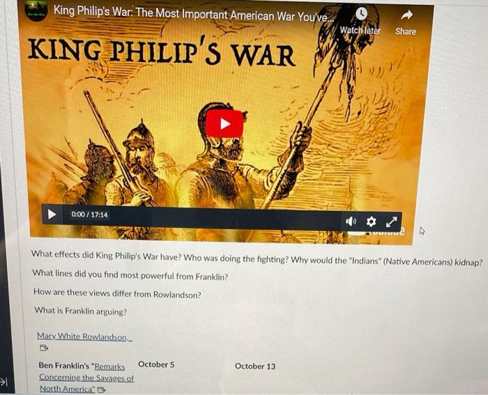 What effects did King Philip's War have? Who was | Chegg.com