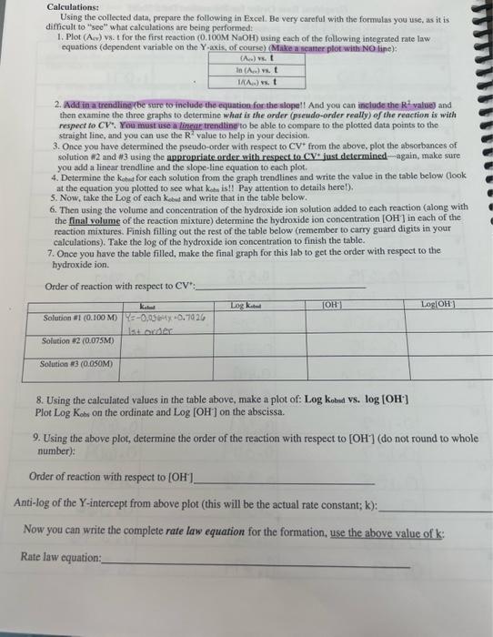 Calculations: Using the collected data, prepare the | Chegg.com