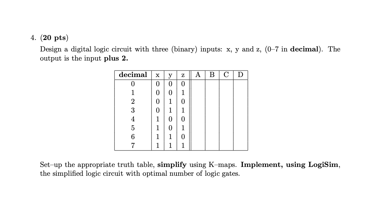 Solved (20 ﻿pts)Design a digital logic circuit with three | Chegg.com