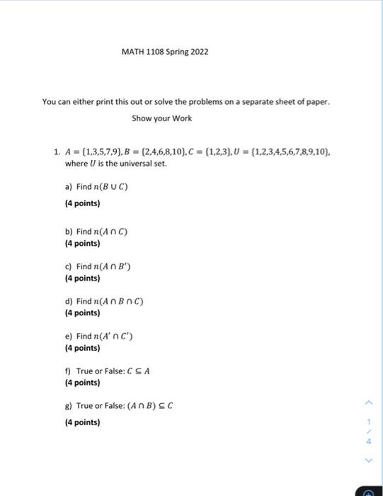 Solved MATH 1108 Spring 2022 You can either print this out | Chegg.com