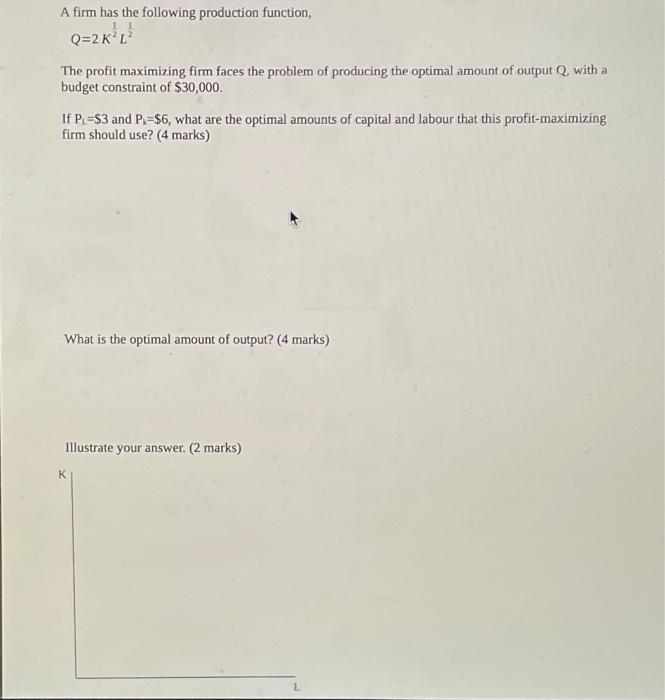 Solved A firm has the following production function, | Chegg.com