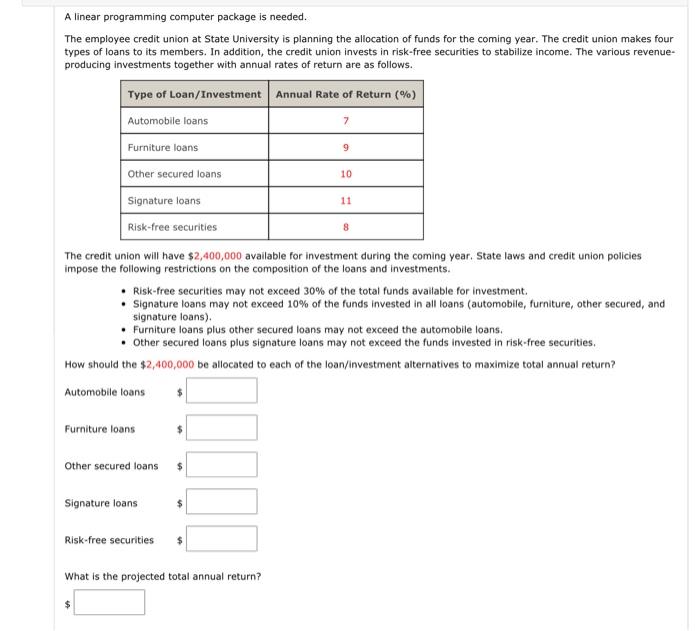 Solved A linear programming computer package is needed. The | Chegg.com