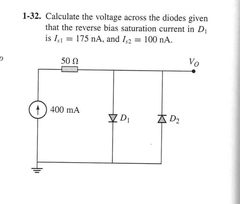 Solved 1-32. ﻿Calculate the voltage across the diodes given | Chegg.com