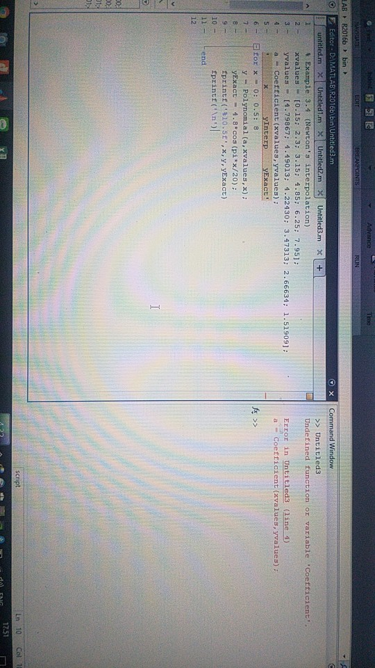 Solved - х Command Window >> Untitled3 Undefined function or | Chegg.com