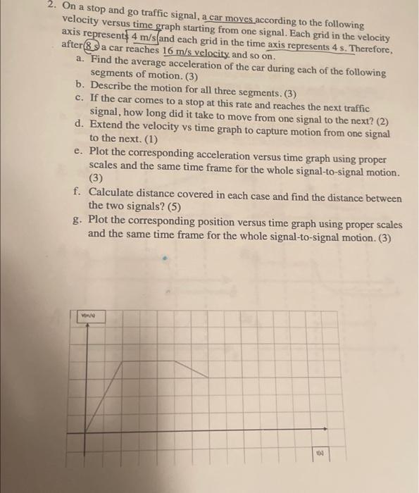 Solved 2. On a stop and go traffic signal, a car moves | Chegg.com