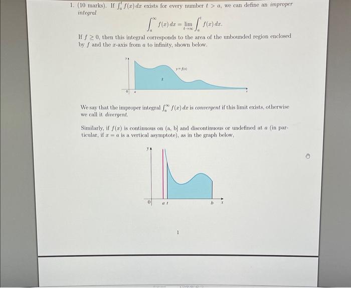 Solved 1. (10 marks). If ∫atf(x)dx exists for every number | Chegg.com