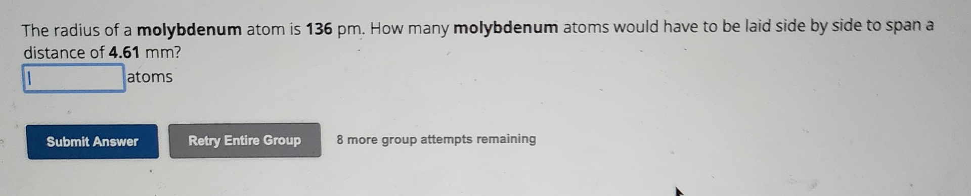 Solved The radius of a molybdenum atom is 136pm. ﻿How many | Chegg.com