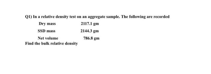 Solved (1) In a relative density test on an aggregate | Chegg.com