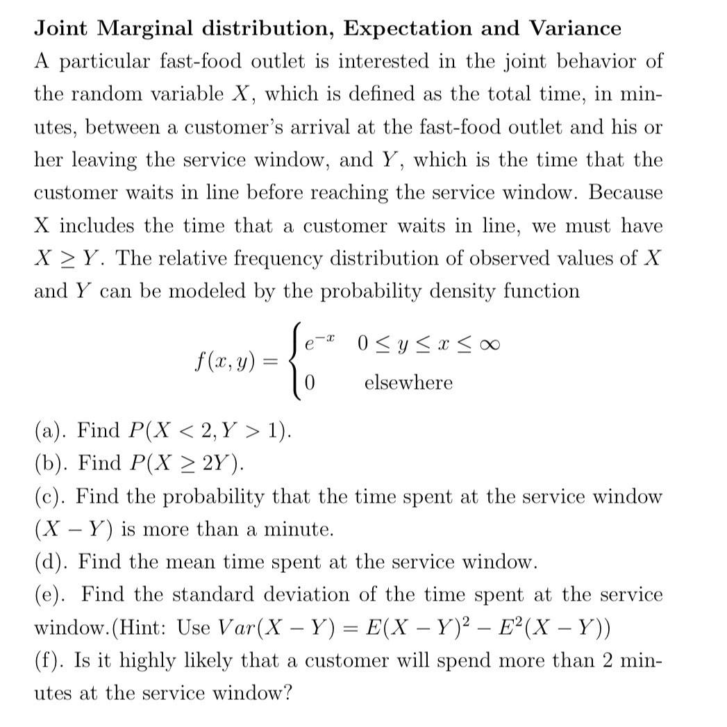 Solved Joint Marginal distribution, Expectation and | Chegg.com