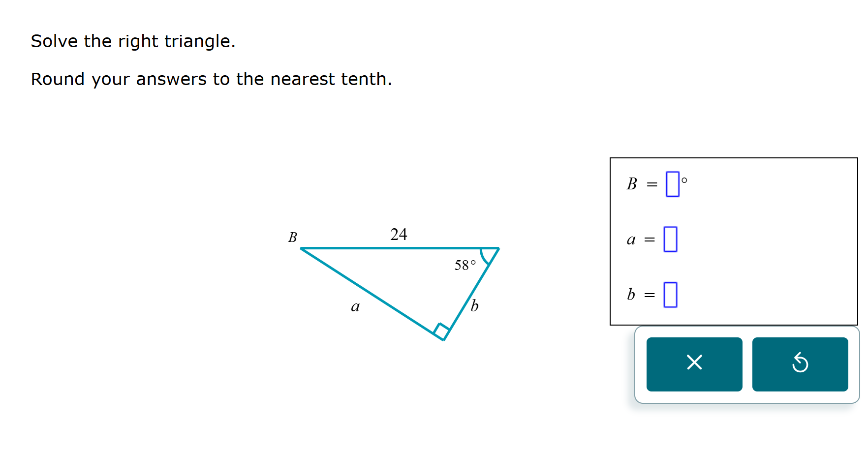 Solved Solve the right triangle.Round your answers to ﻿the | Chegg.com