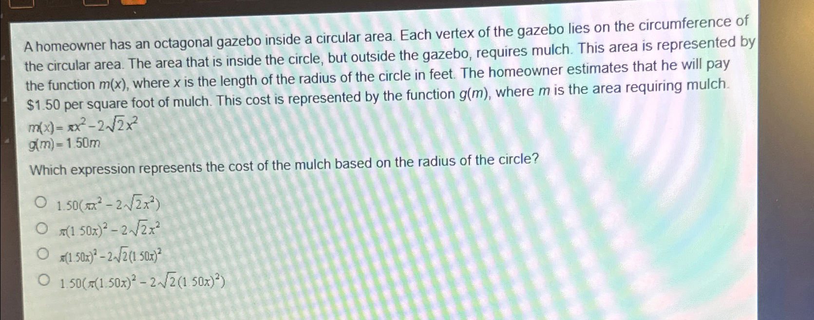 Solved A homeowner has an octagonal gazebo inside a circular | Chegg.com