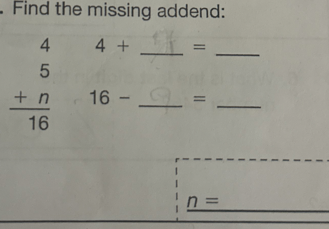 Solved Steps for A3rd grade Find the missing addend:n= | Chegg.com