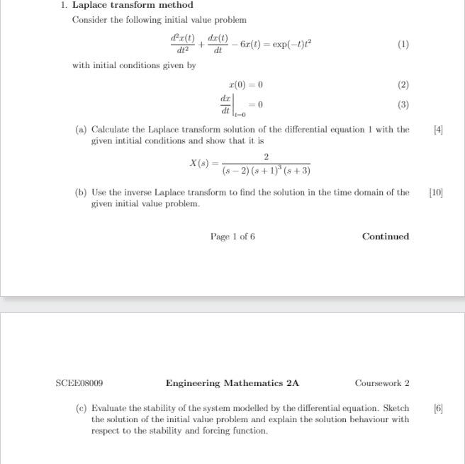 Solved 1. Laplace transform method Consider the following | Chegg.com