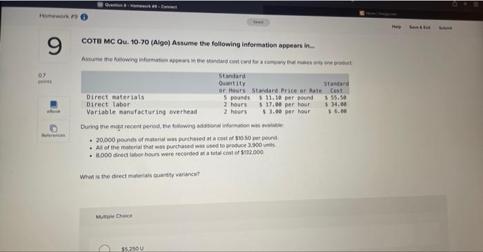 Solved Gestion et Homework 19 Halo 9 07 COTB MC Qu. 10-70 | Chegg.com