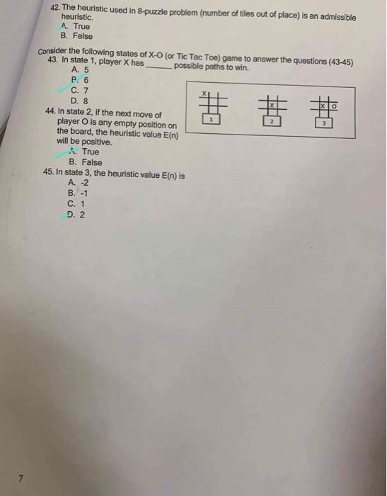 Solved 42. The heuristic used in 8-puzzle problem (number of | Chegg.com