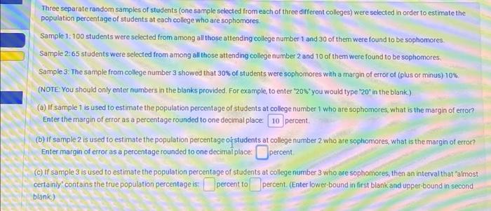 Solved Three separaterandom samples of students (one sample | Chegg.com