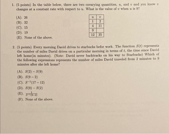 Solved 1. (5 points) In the table below, there are two | Chegg.com