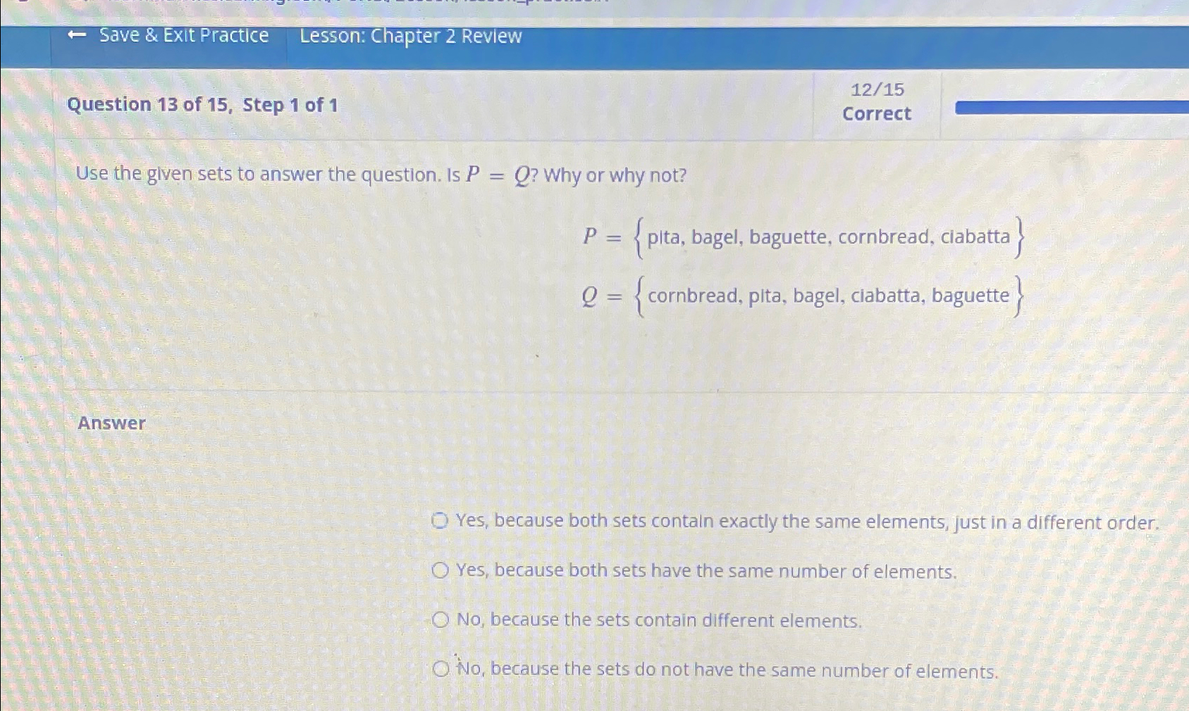 Solved larr Save & Exit PracticeLesson: Chapter 2 | Chegg.com