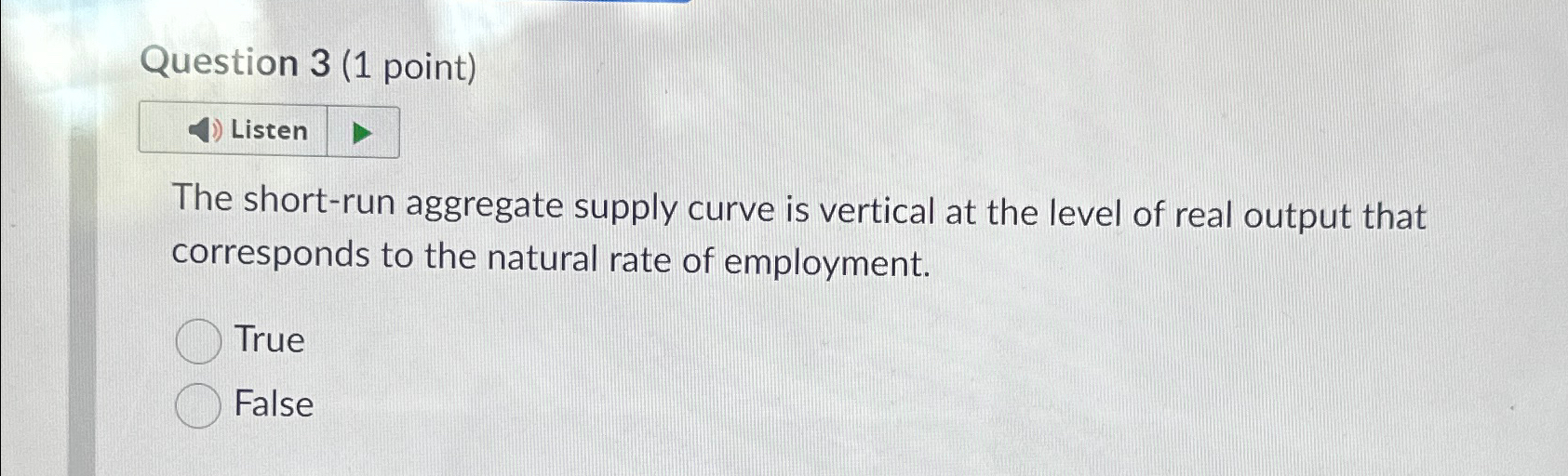 Solved Question 3 (1 ﻿point)ListenThe short-run aggregate | Chegg.com