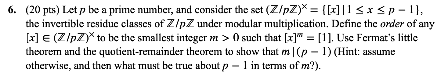 Solved (20 ﻿pts) ﻿Let p be a prime number, and consider the | Chegg.com