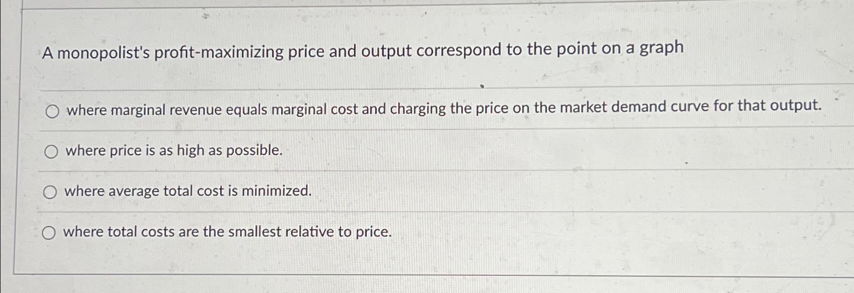 Solved A monopolist's profit-maximizing price and output | Chegg.com