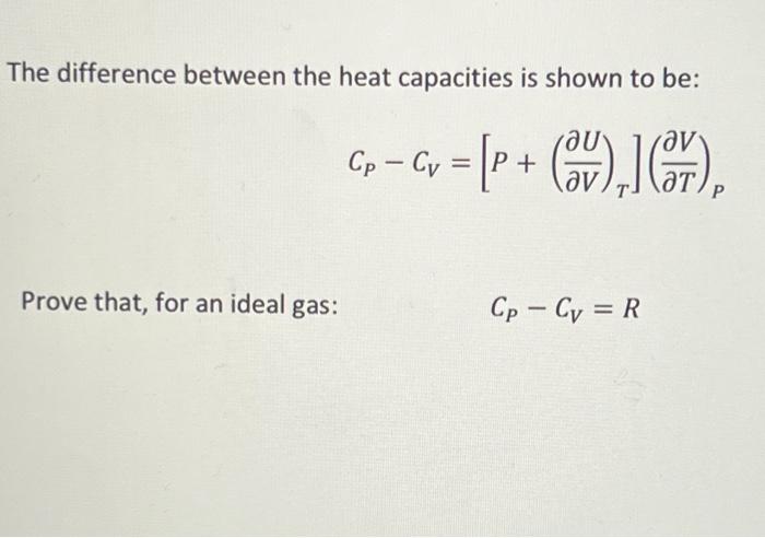 Solved The difference between the heat capacities is shown | Chegg.com