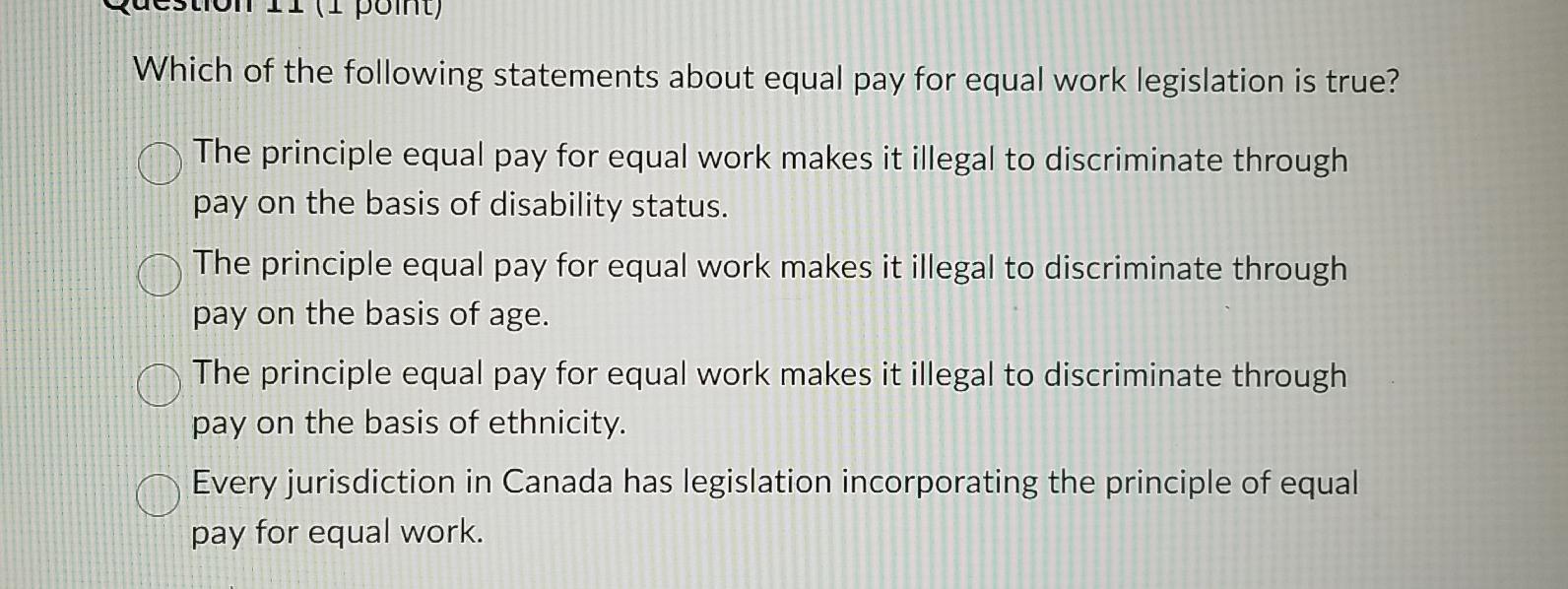 Solved Which of the following statements about equal pay for | Chegg.com