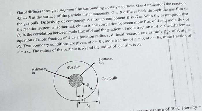 Solved 1. Gas A diffuses through a stagnant film surrounding | Chegg.com